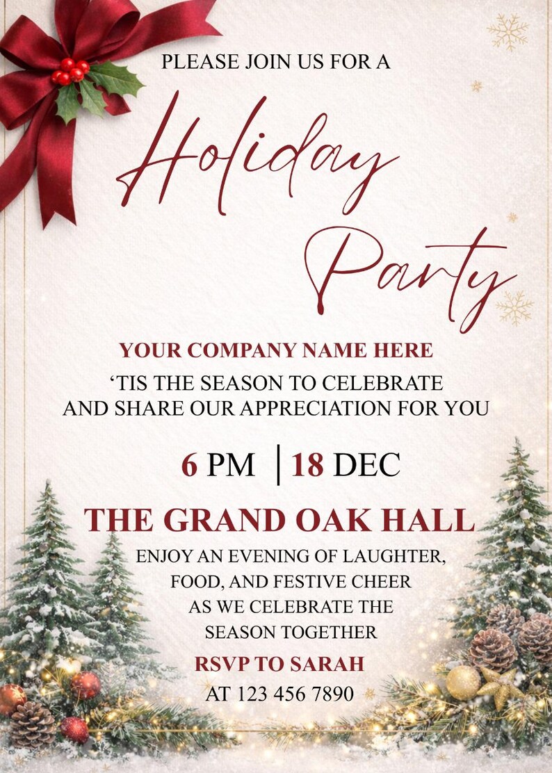 Work Holiday Party Invitation | Company Christmas Party Invite | Client ...