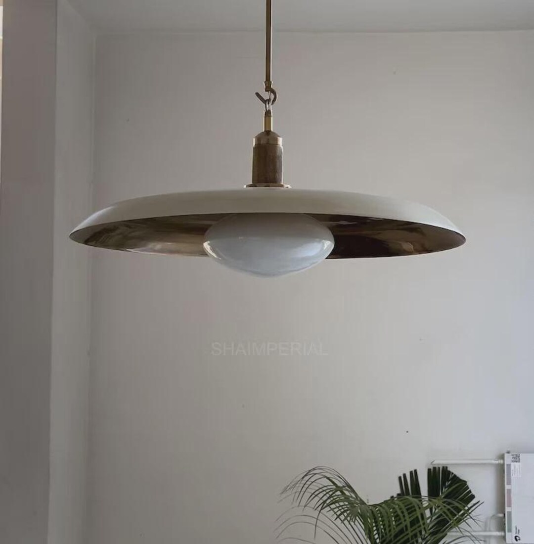 Mid Century Modern Disc Pendant Light – Brass Dome Ceiling Lamp ...