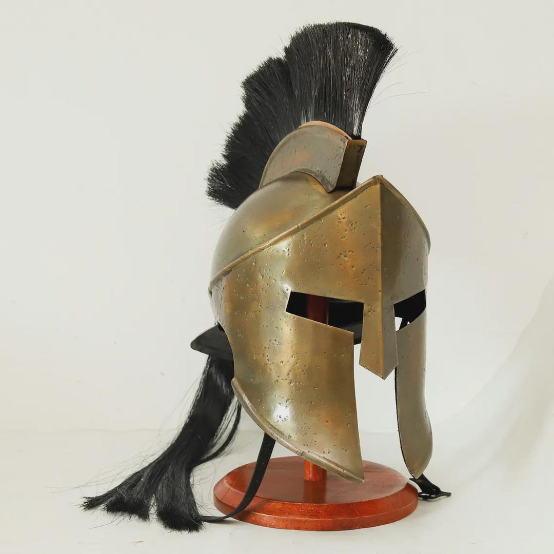 Ancient Greek Spartan Brass Helmet With Black Plume - Corinthian ...