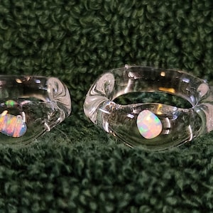 Clear Glass Ring With Opal Marble Set Down in Band a Bit Pyrex ZU Glass ...