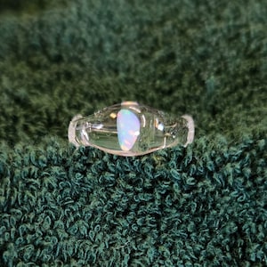 Clear Glass Ring With Opal Marble Set Down in Band a Bit Pyrex ZU Glass ...