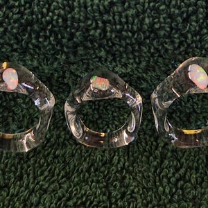 Clear Glass Ring With Opal Marble Set Down in Band a Bit Pyrex ZU Glass ...