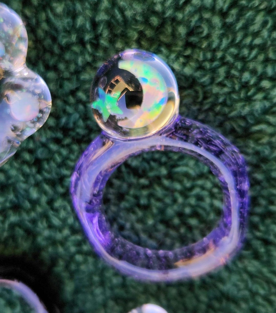 Glass Ring Star & Moon Opals in Marble Pyrex ZU Glass USA Transparent ...