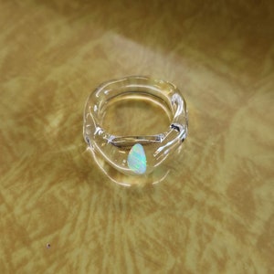 Clear Glass Ring With Opal Marble Set Down in Band a Bit Pyrex ZU Glass ...