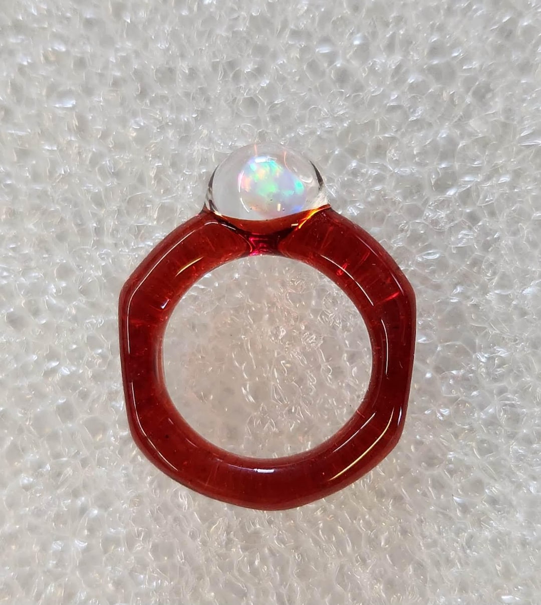 Glass Ring With Opal in Marble and Color Band Pyrex ZU Glass USA ...