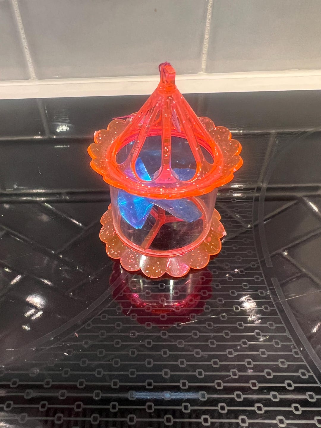 Vintage MCM Bird Cage Spinner Pink Plastic Ornament Excellent - Etsy