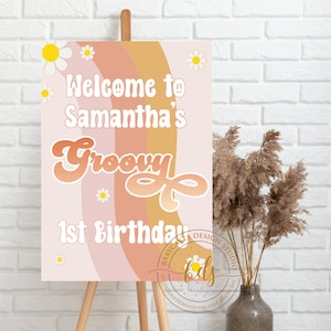 Groovy One Birthday Welcome Sign Digital Printable Instant - Etsy