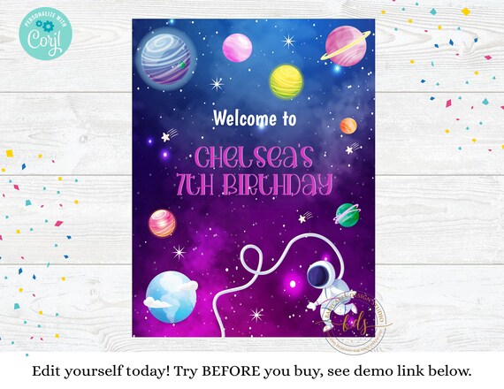 Editable Space Party Welcome Sign 22x28 , Digital, Printable by ...