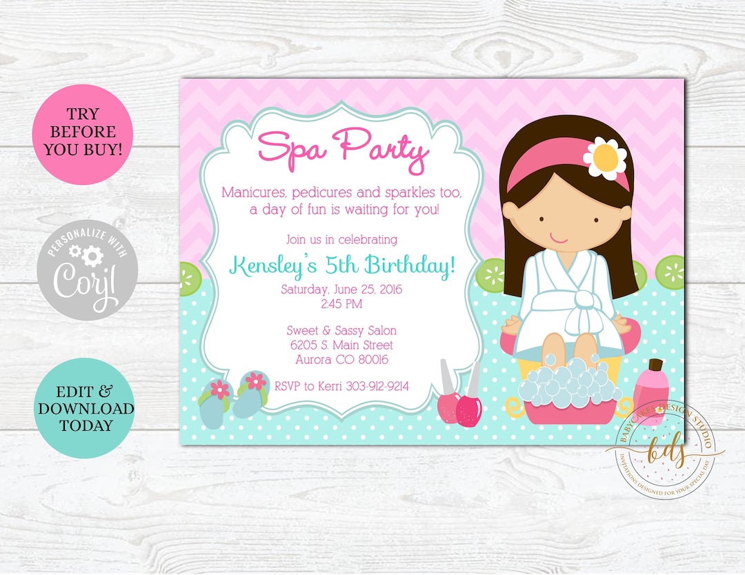 Editable Spa Party Invitation, Spa Birthday Party Invite, Printable ...