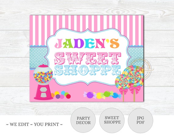 Sweet Shoppe Party Sign, table sign, welcome sign, digital, printable ...