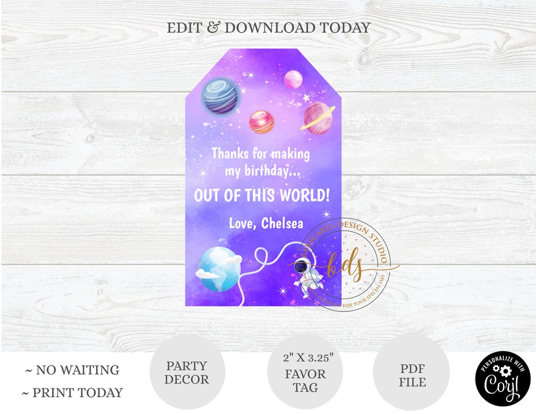 Editable Girl Space Birthday Party Favor Tag, Digital, Printable - Etsy