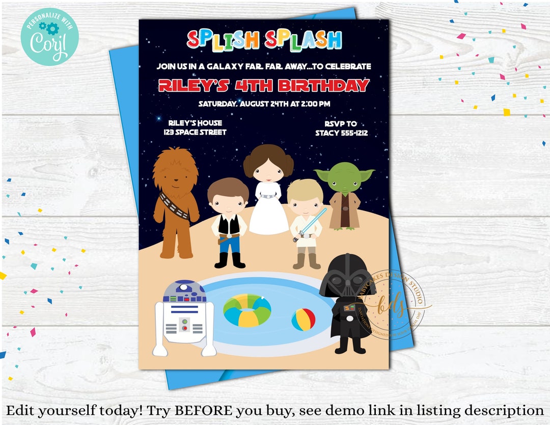 Editable Star Wars Pool Party Birthday Invitation, Invite, Digital ...
