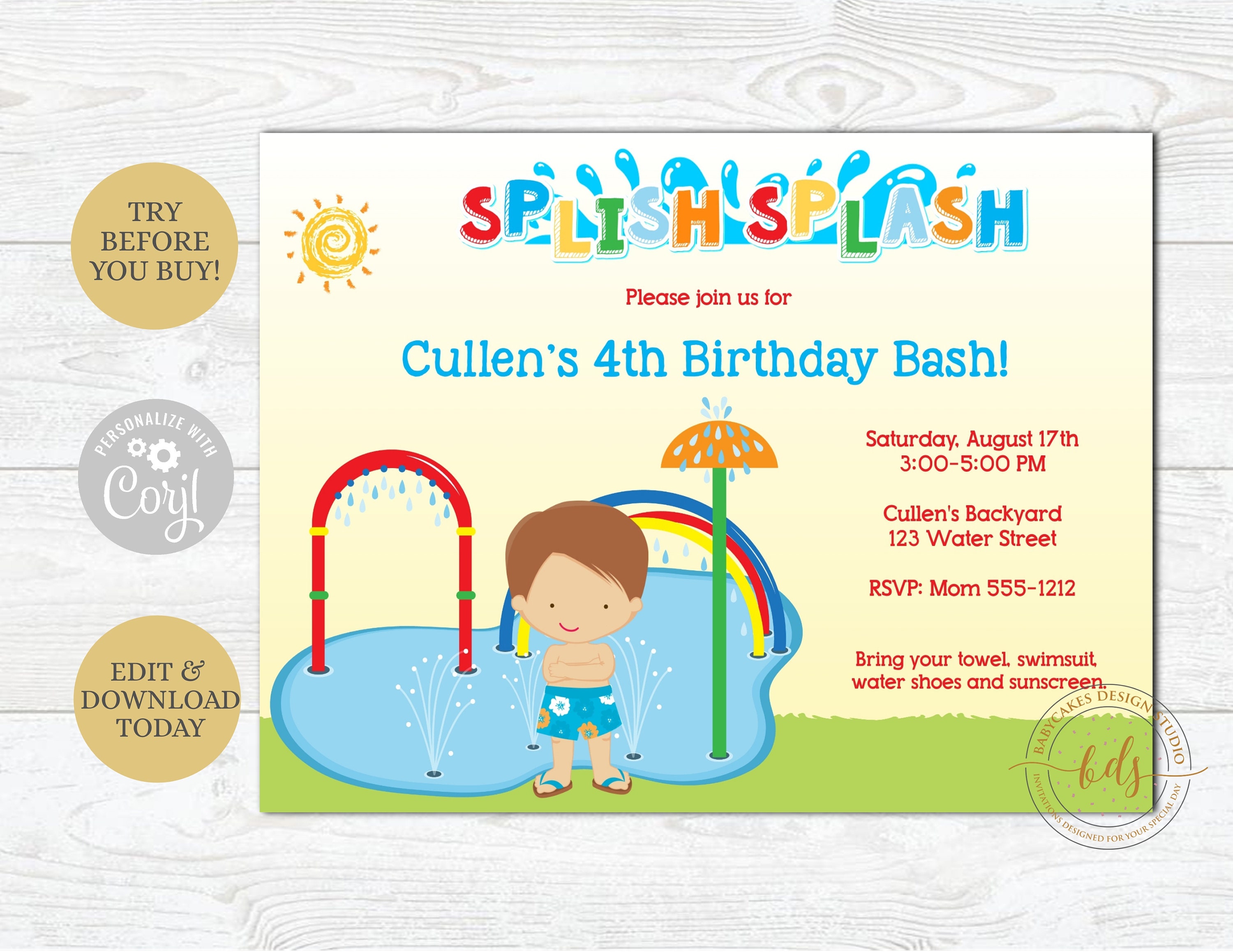 Editable Splash pad birthday party invitation invite splash | Etsy
