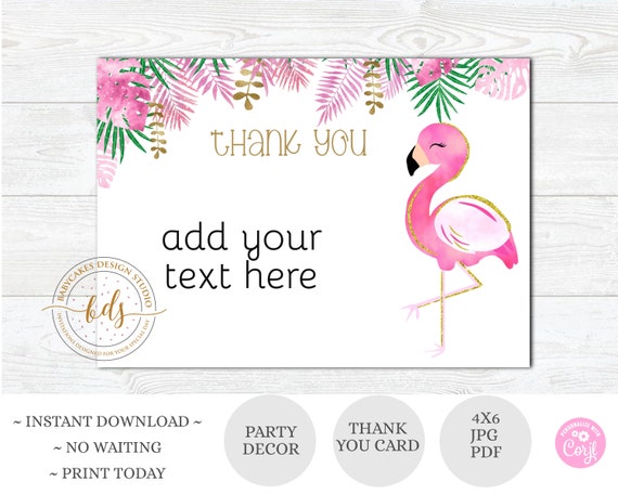 Editable Flamingo Birthday Thank You Card Printable Instant | Etsy