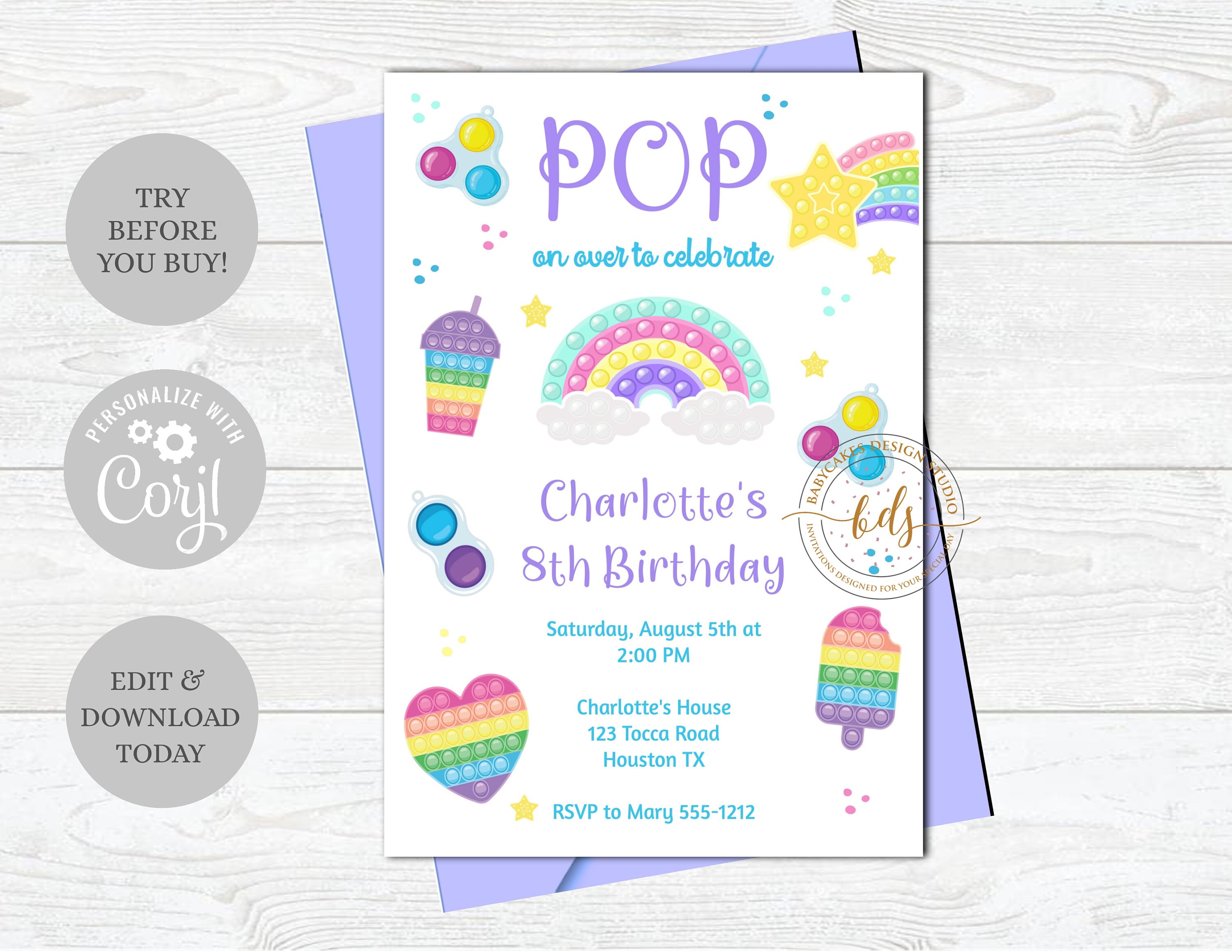 Editable POP It Birthday Party Invitation, Invite, Girl, Digital ...