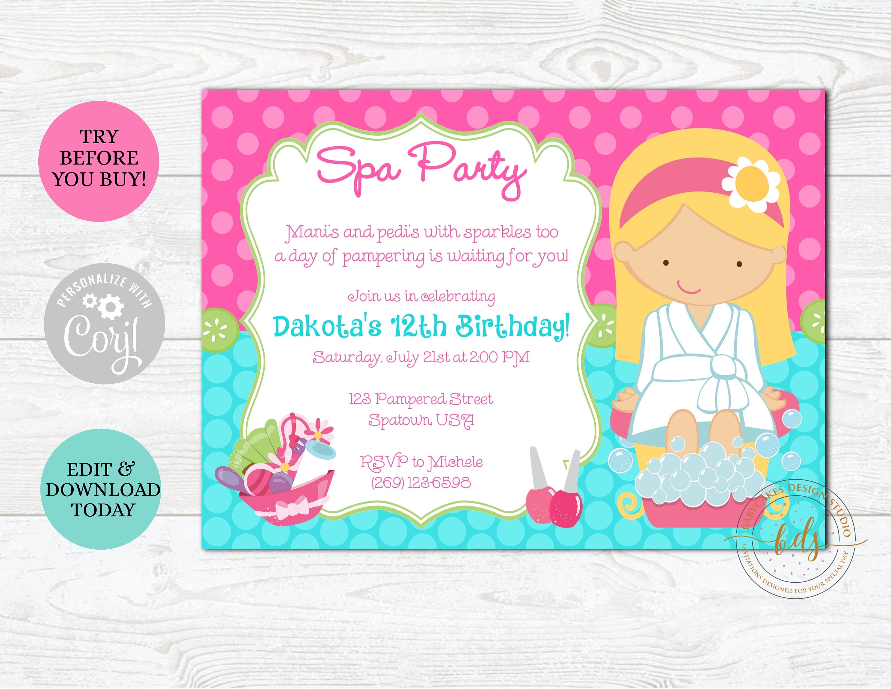 Paper Invitations Editable Spa Invitation Makeup Invitation with CORJL ...