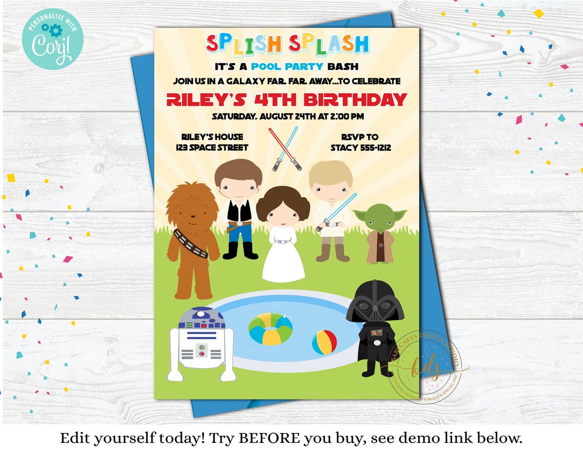 Editable Star Wars Pool Party Birthday Invitation, Invite, Digital ...