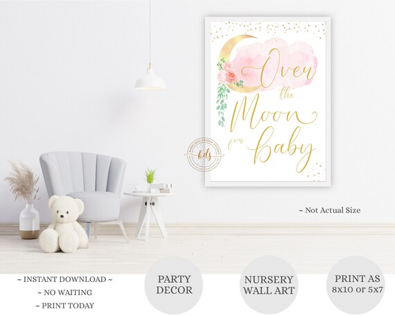 Instant Download Over The Moon and Stars Party Decor, Nursery Wall Art ...
