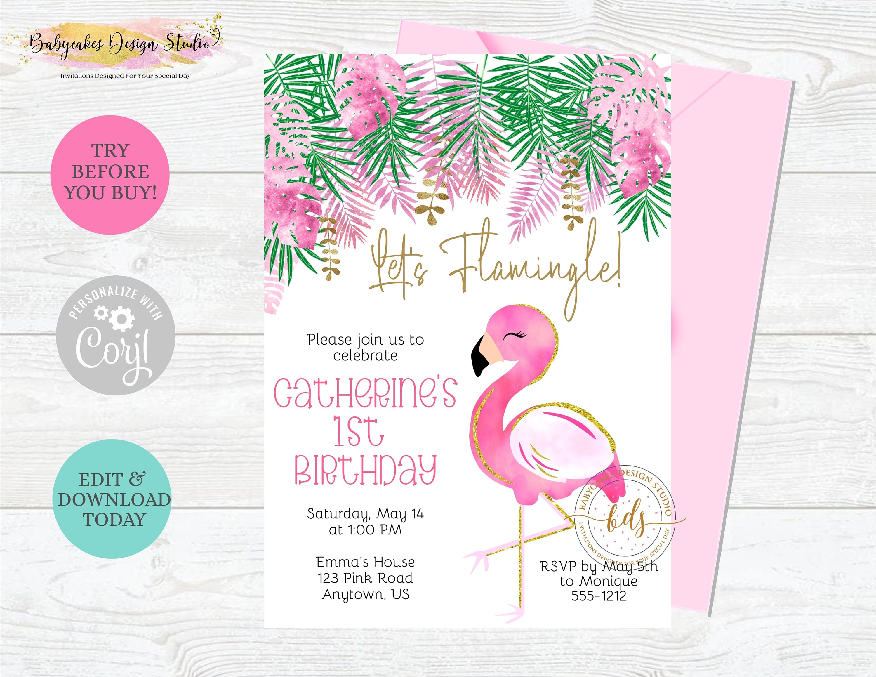 EDITABLE Flamingo Birthday Party Invitation Invite | Etsy