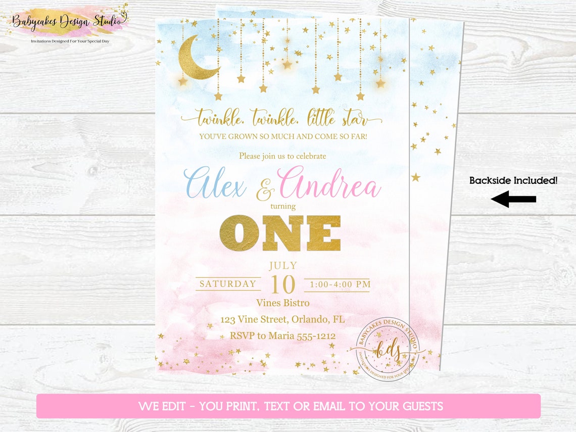 Twins Twinkle Twinkle Little Star Birthday Invitation Invite | Etsy
