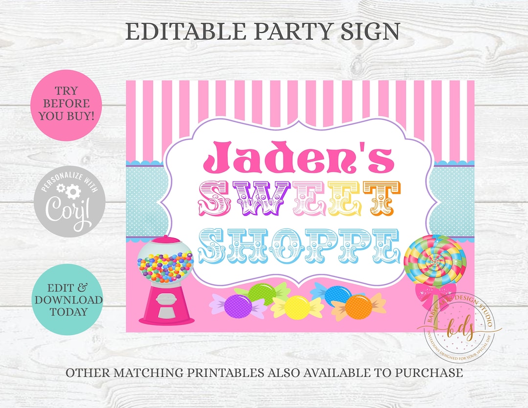Editable Sweet Shoppe Party Sign, Digital, Printable - Etsy