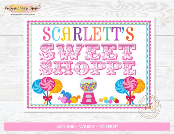 Sweet Shoppe Party Sign, Table Sign, Candy Shoppe, Digital, Printable ...