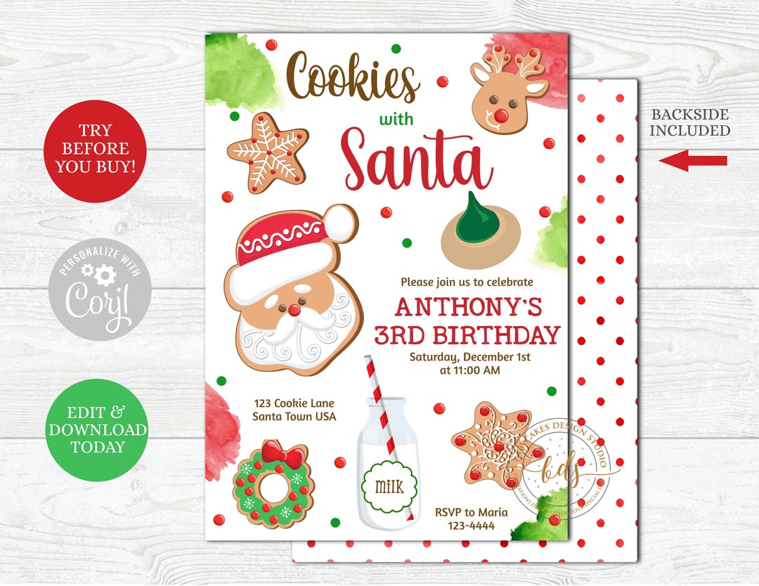 Editable Cookies With Santa Invitation, Invite, Digital, Printable - Etsy