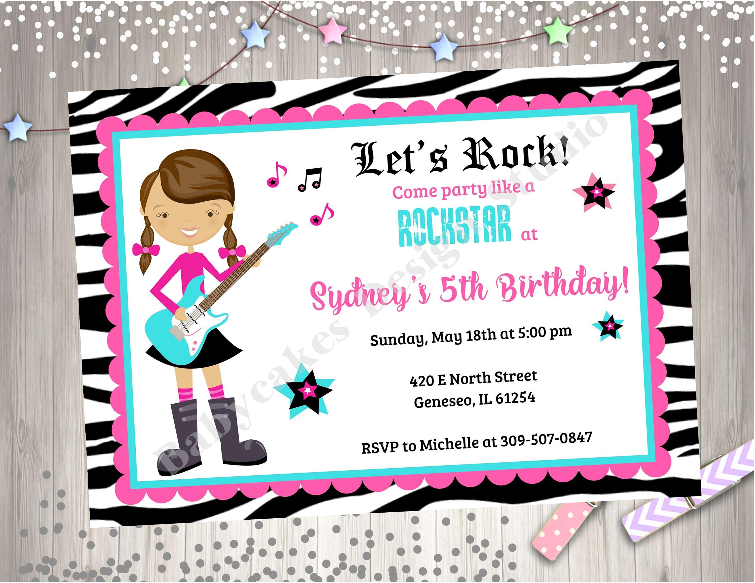 Rockstar Birthday Party Invitation Invite Rock Star Birthday