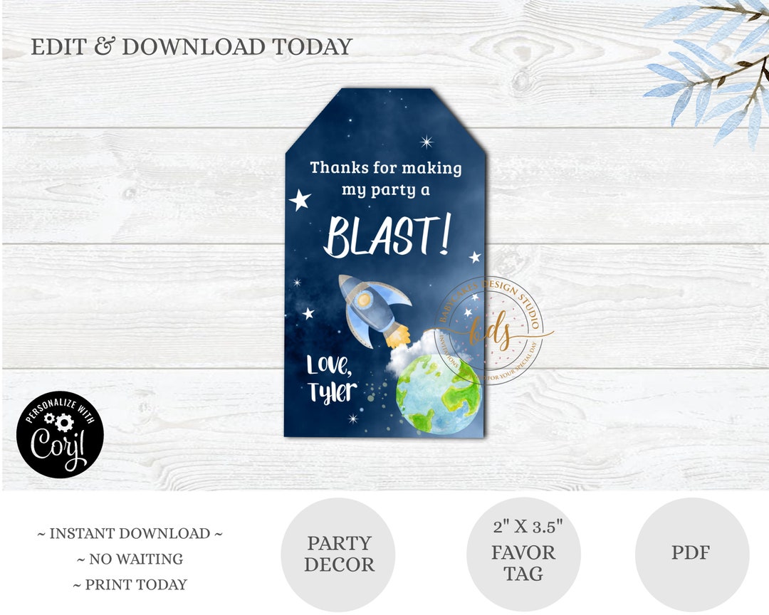 Editable Space Party Favor Tag, Rocket Ship, Digital, Printable - Etsy