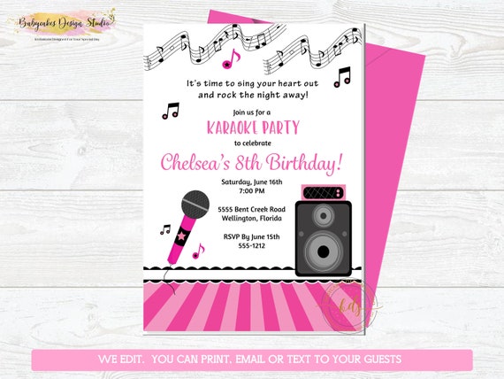 Karaoke Birthday Party Invitation, Invite, Digital, Printable by ...
