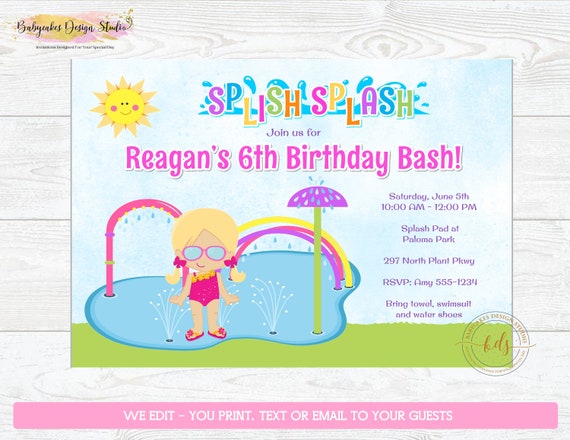 Splash Pad Party Invitation, invite, splash park, water park, CHOOSE ...