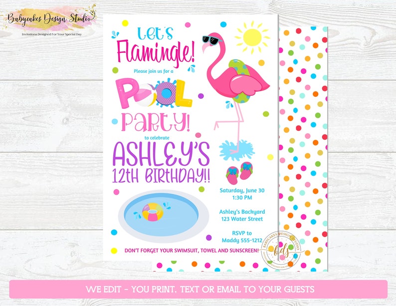 Flamingo Pool Party Birthday Invitation Invite Pool Party | Etsy