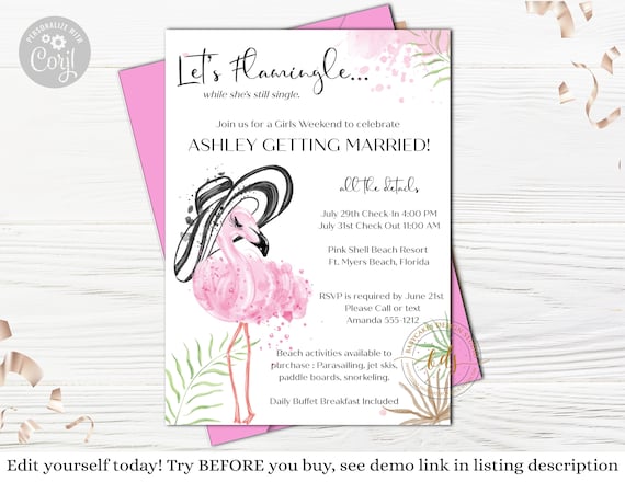 Girls Weekend invitation, get away, bachelorette, invite, tropical ...