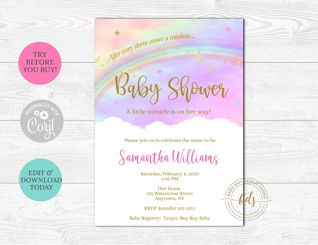 Rainbow Baby Shower Invitation, Rainbow Baby Sprinkle, Invite ...