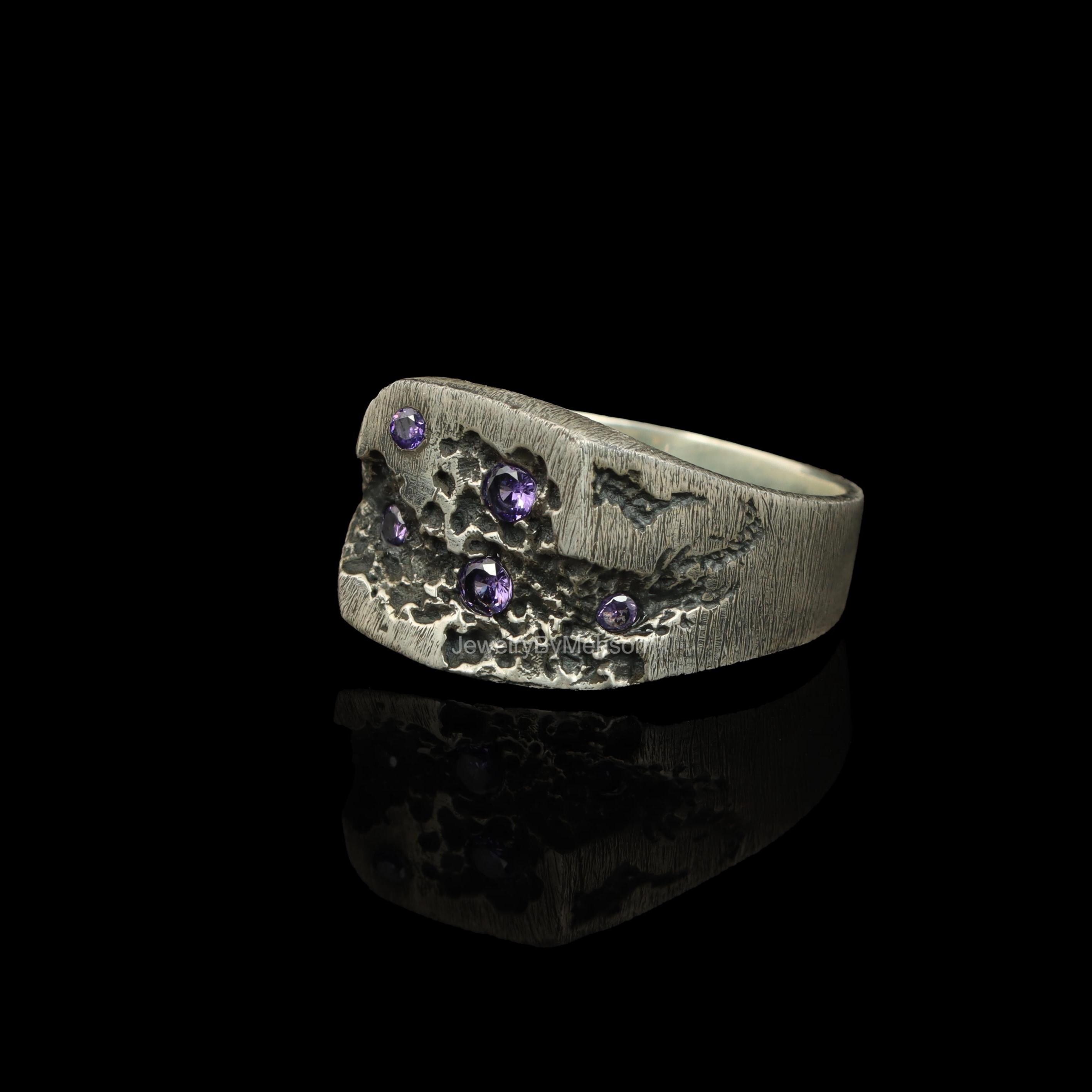 Amethyst Vintage Signet Ring, 925 Sterling Silver Handmade Distressed ...