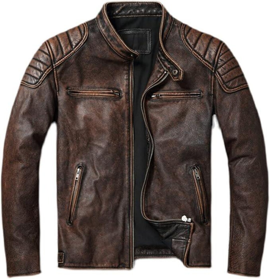 Apex Rider Waxed Brown Leather Moto Jacket - Etsy