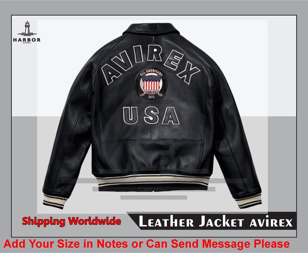 Men's Avirex Leather Jacket Vintage Bomber Pilot Genuine Cowhide Flight ...