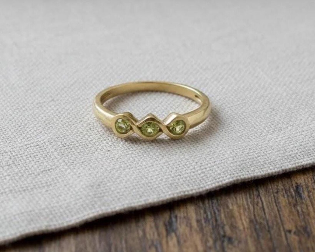Minimalist Triple Green Stone Ring Handmade Brass Jewelry Delicate ...