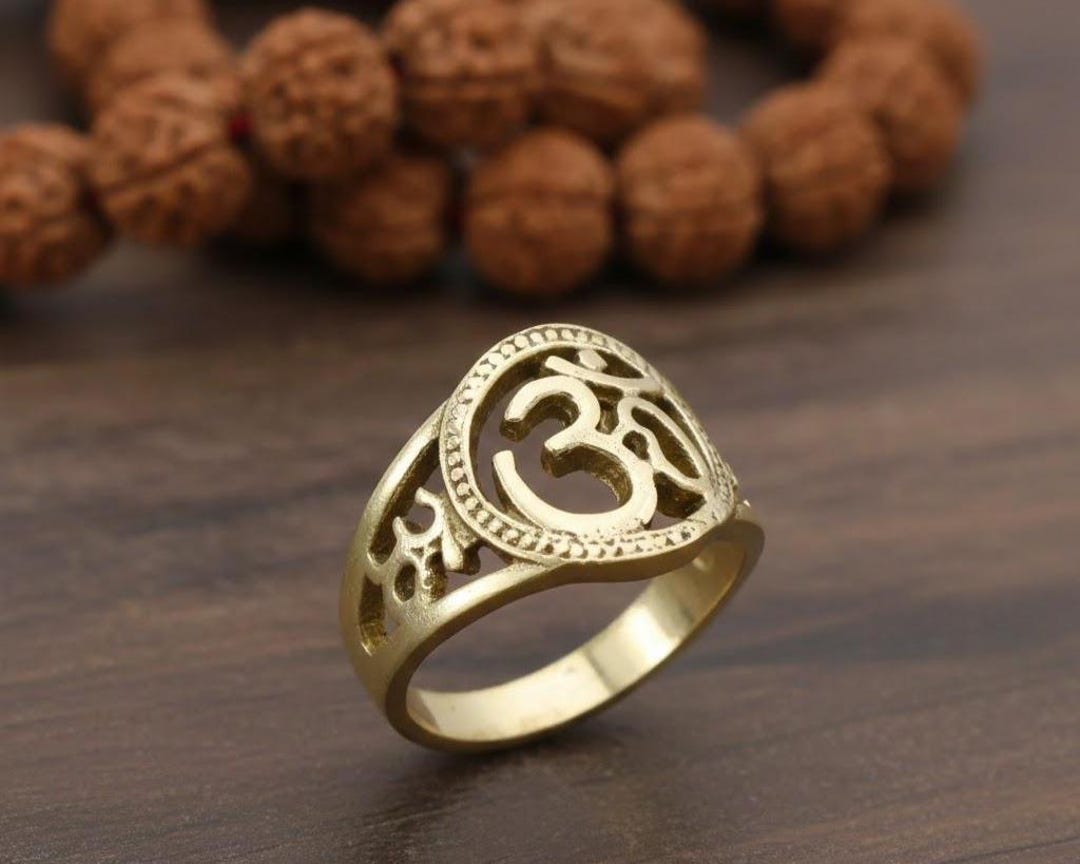 Gold Om Ring, Sacred Om Symbol Ring, Hindu Spiritual Jewelry, Openwork ...