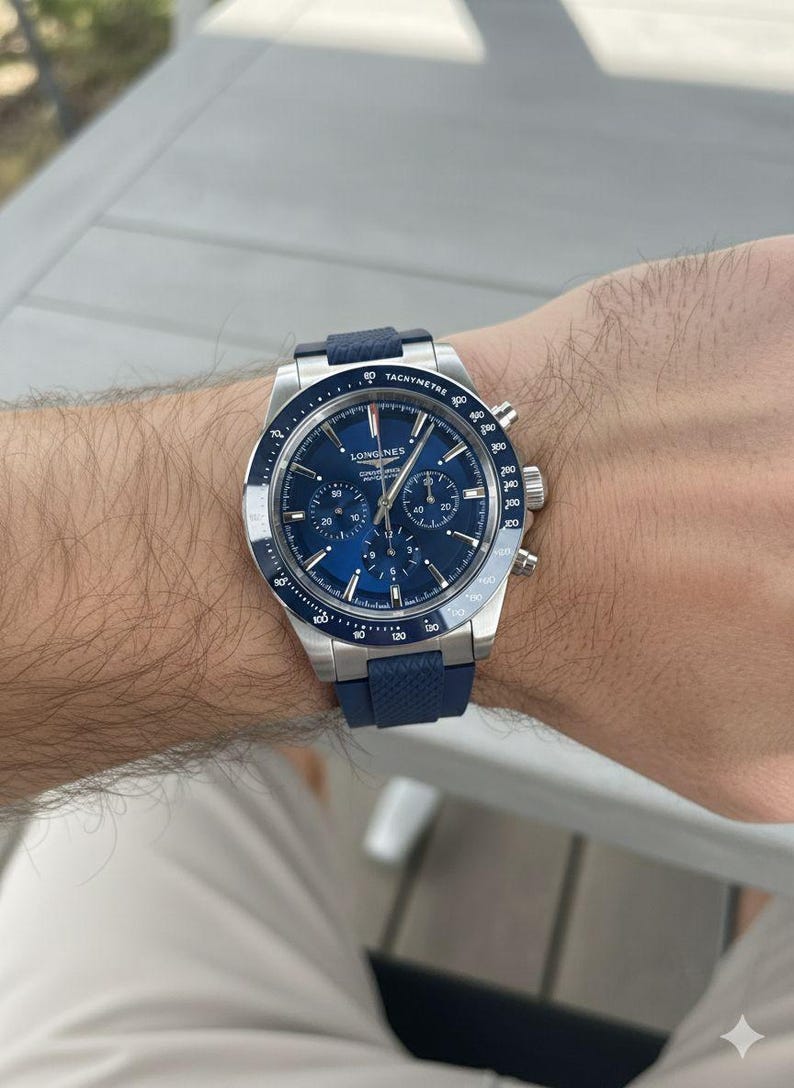 Longines Conquest Automatic Chronograph | Blue Dial & Blue Rubber Strap ...