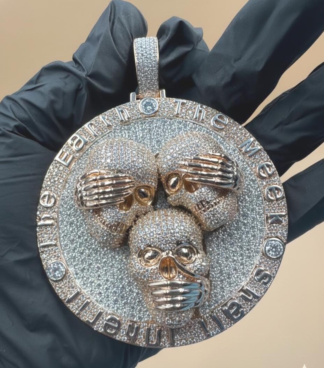 Moissanite Iced Out Three Wise Monkeys Medallion Round Cut Pendant Hip ...
