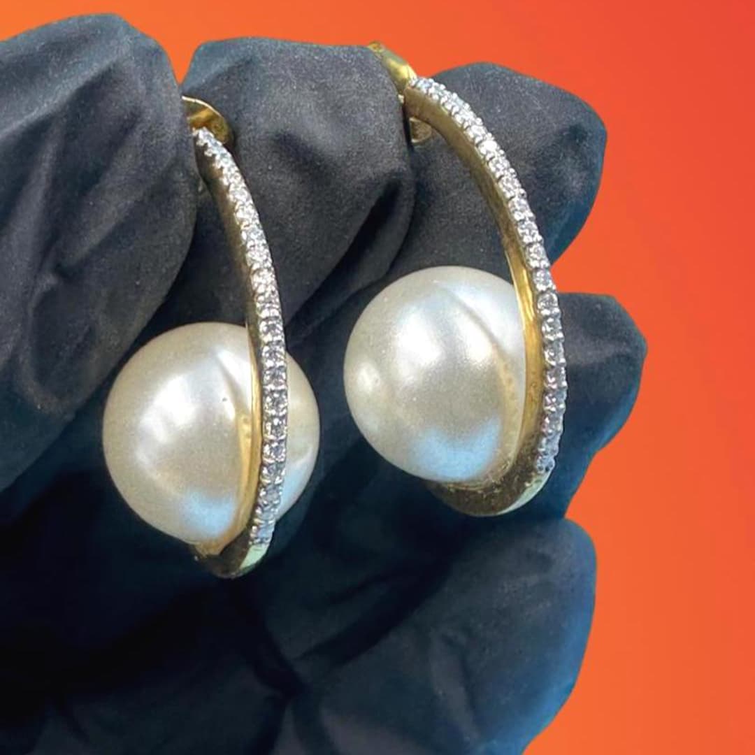 Tester Pass Pearl Iced Out Moissanite Women's Earrings 925 Sterling ...