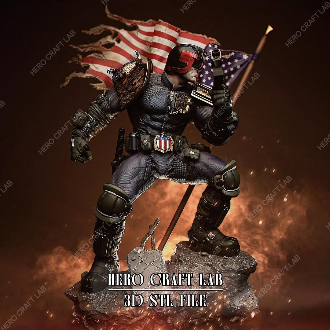 Patriotic Cyber Enforcer STL Figure – Futuristic Judge Style Pose With ...
