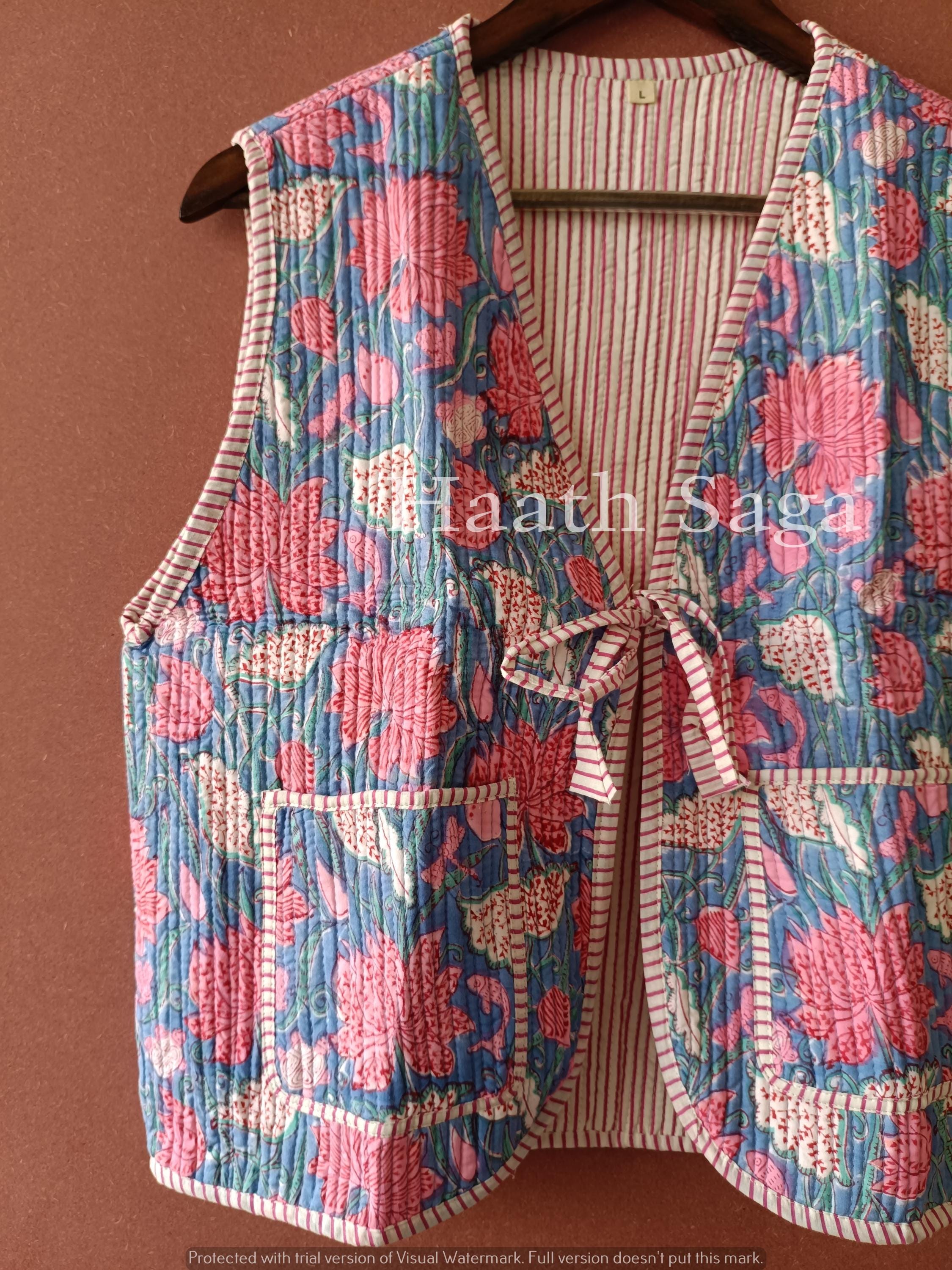 Handmade Floral Print Quilted Vest: Reversible Boho Cotton Jacket - Etsy