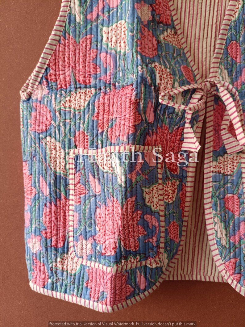 Handmade Floral Print Quilted Vest: Reversible Boho Cotton Jacket - Etsy