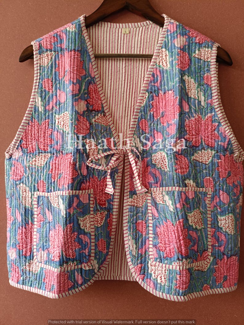 Handmade Floral Print Quilted Vest: Reversible Boho Cotton Jacket - Etsy