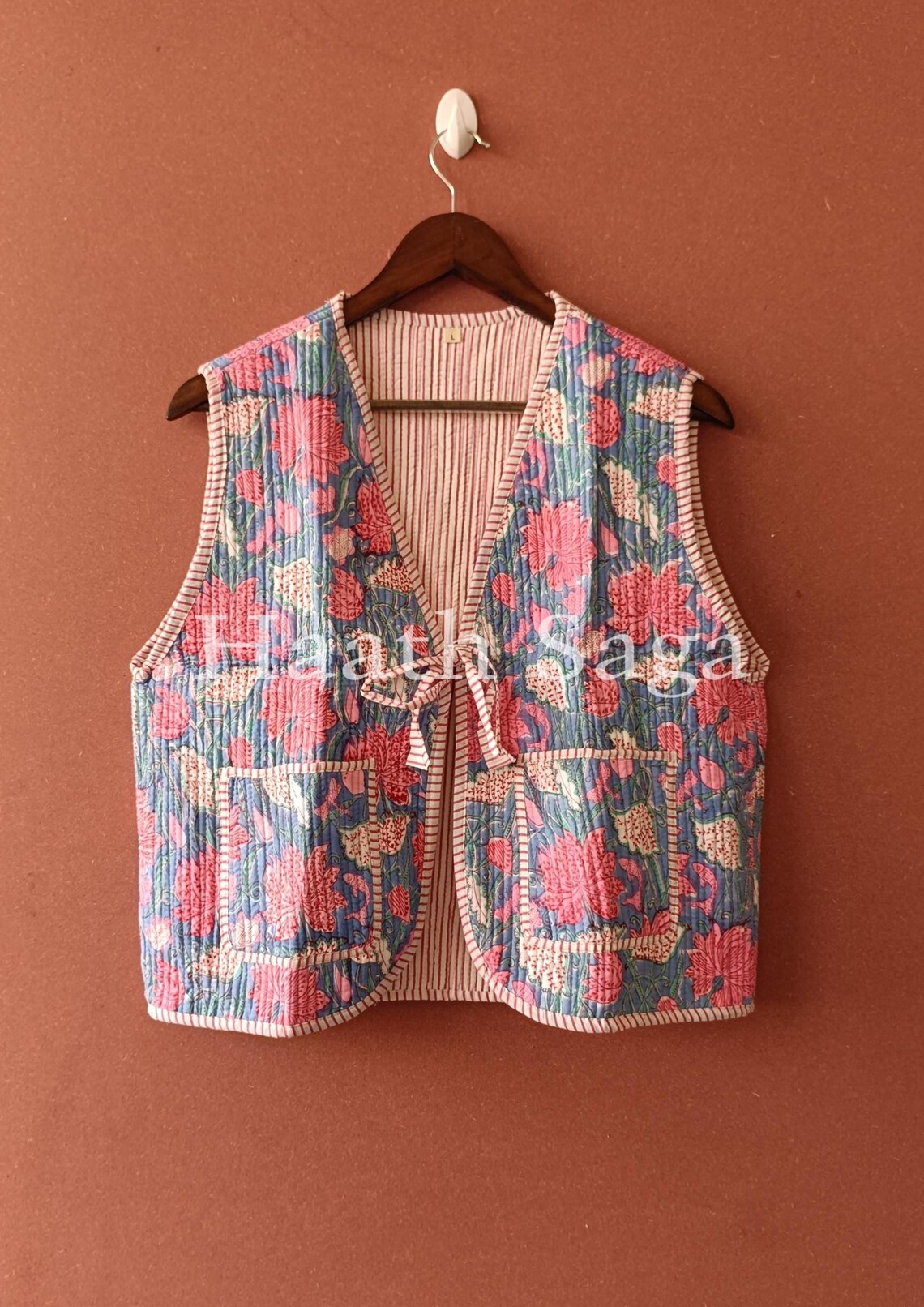 Handmade Floral Print Quilted Vest: Reversible Boho Cotton Jacket - Etsy
