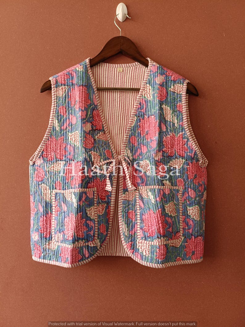 Handmade Floral Print Quilted Vest: Reversible Boho Cotton Jacket - Etsy