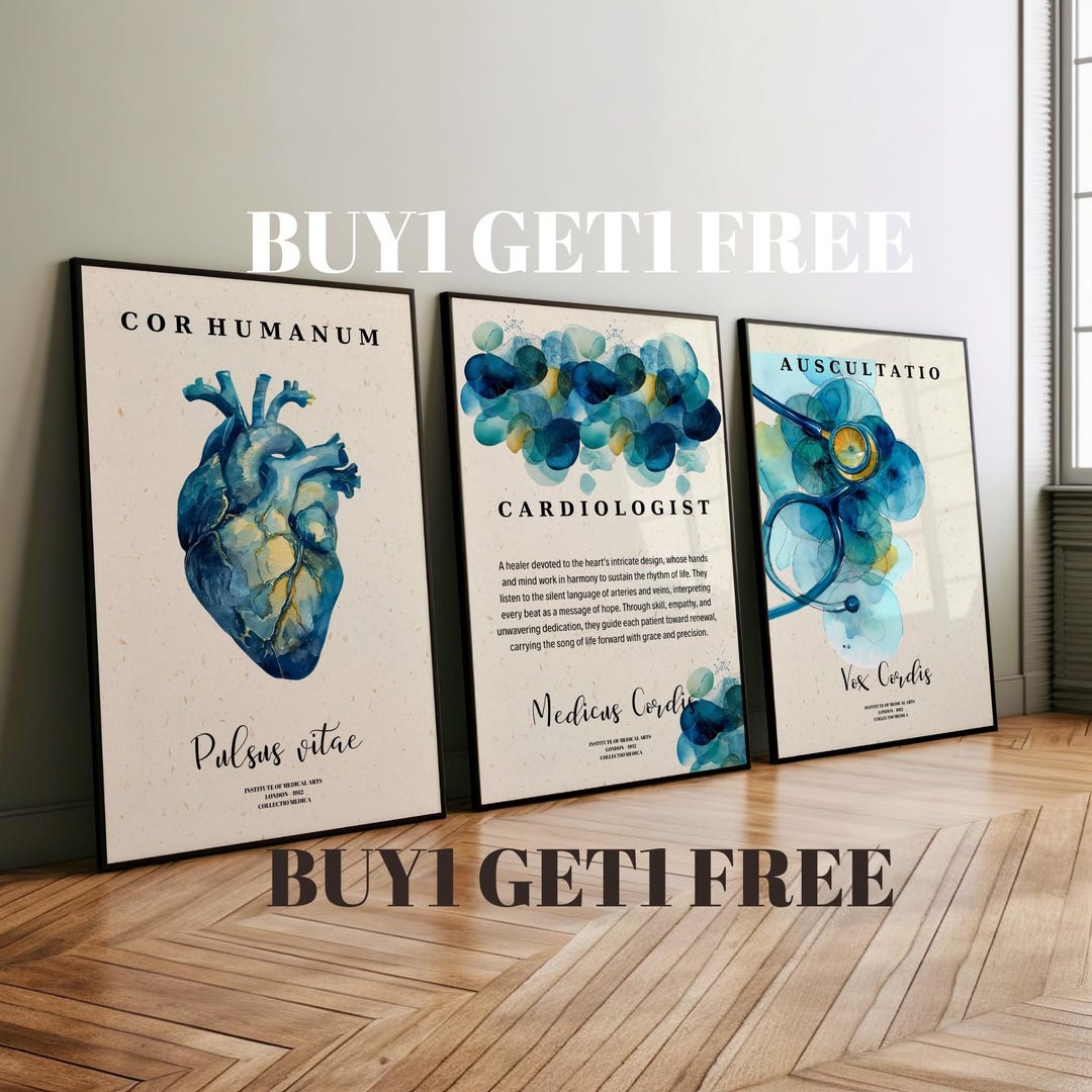 Cardiologist Office Decor Set: Heart Stethoscope Anatomy Art (digital ...