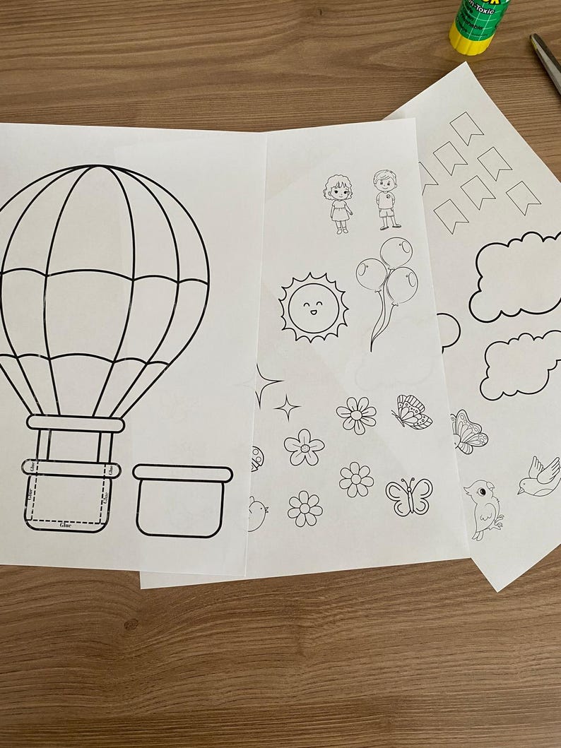 Hot Air Balloon Cut & Paste Craft Printable, Printable PDF Template to ...